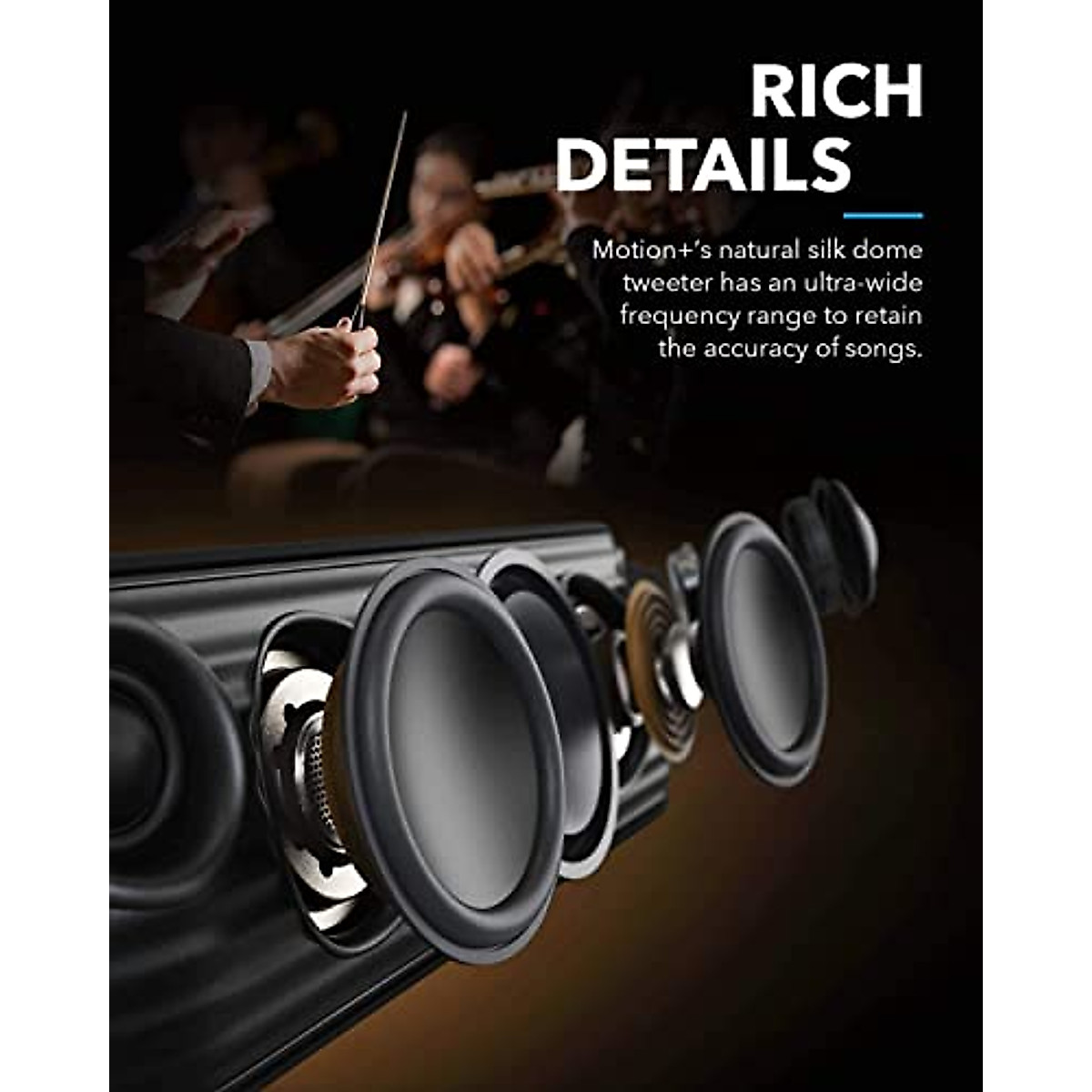 Soundcore Motion+ Bluetooth Speaker with Hi-Res 30W Audio, BassUp, Wireless , App, Custom EQ, 12H Playtime, Waterproof, USB-C, For Home Office