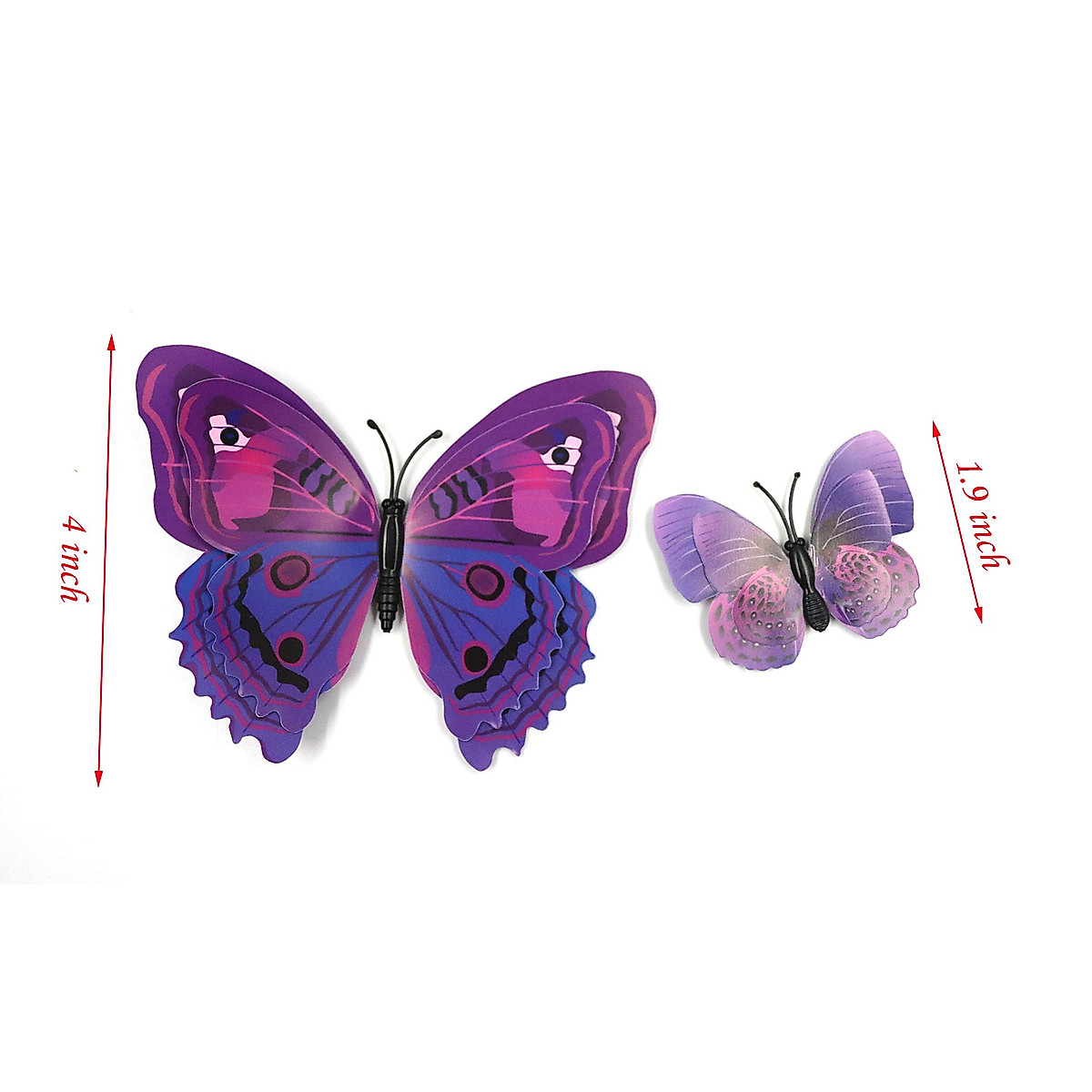 Ruwado 12 Pcs Purple Butterflies Double Wings Refrigerator Magnets Wall Decal Removable Sticker Decoration for Home Kitchen Kids Room Bedroom Office Theme Parties Classroom Window Décor (Purple)