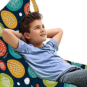 Lunarable Floral Lounger Chair Bag, Circular Pattern Flowers Dots Art Illustration, High Capacity Storage with Handle Container, Lounger Size, Multicolor