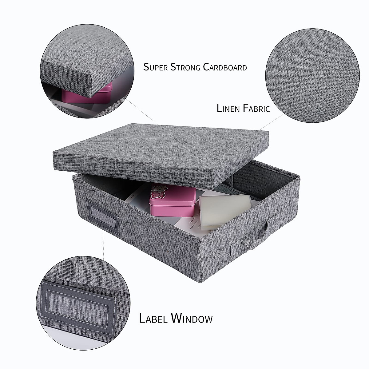 Mocolerno Linen Scrapbook Storage Box Photo Boxes Storage Document Letter File Box with Lid 14'' x 13''x 4'' Gray (1 pack)