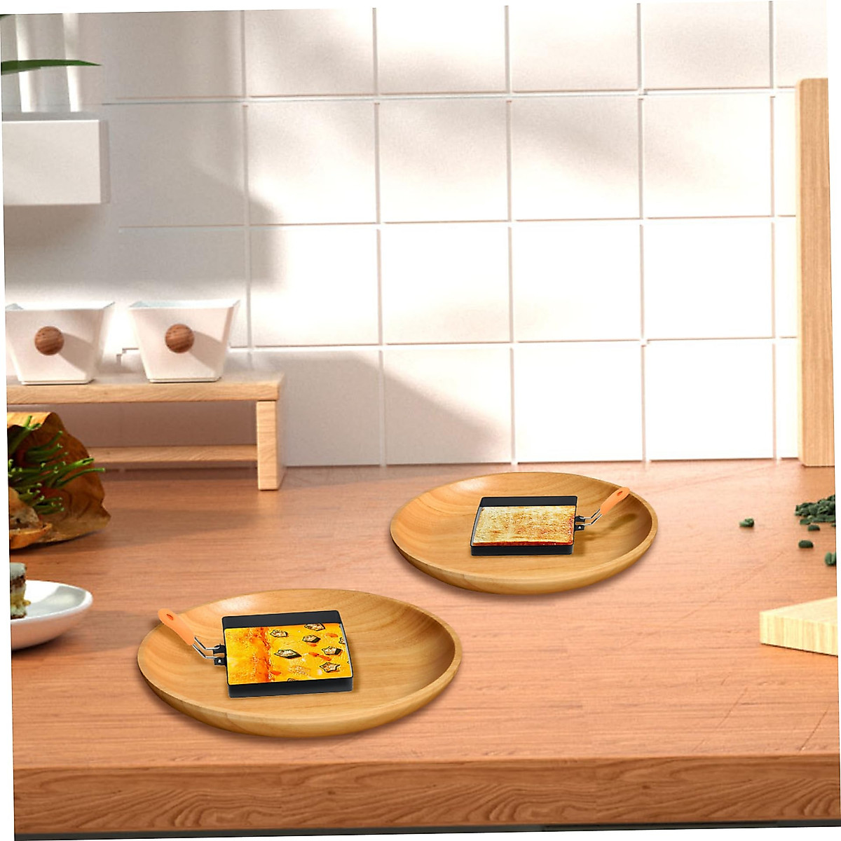 Egg Ring Egg Pan 2PCS Non-stick 4 Inch Square Egg Rings for Frying Eggs with Silicone Handle, Stainless Steel Square Egg Mold for Breakfast Type1