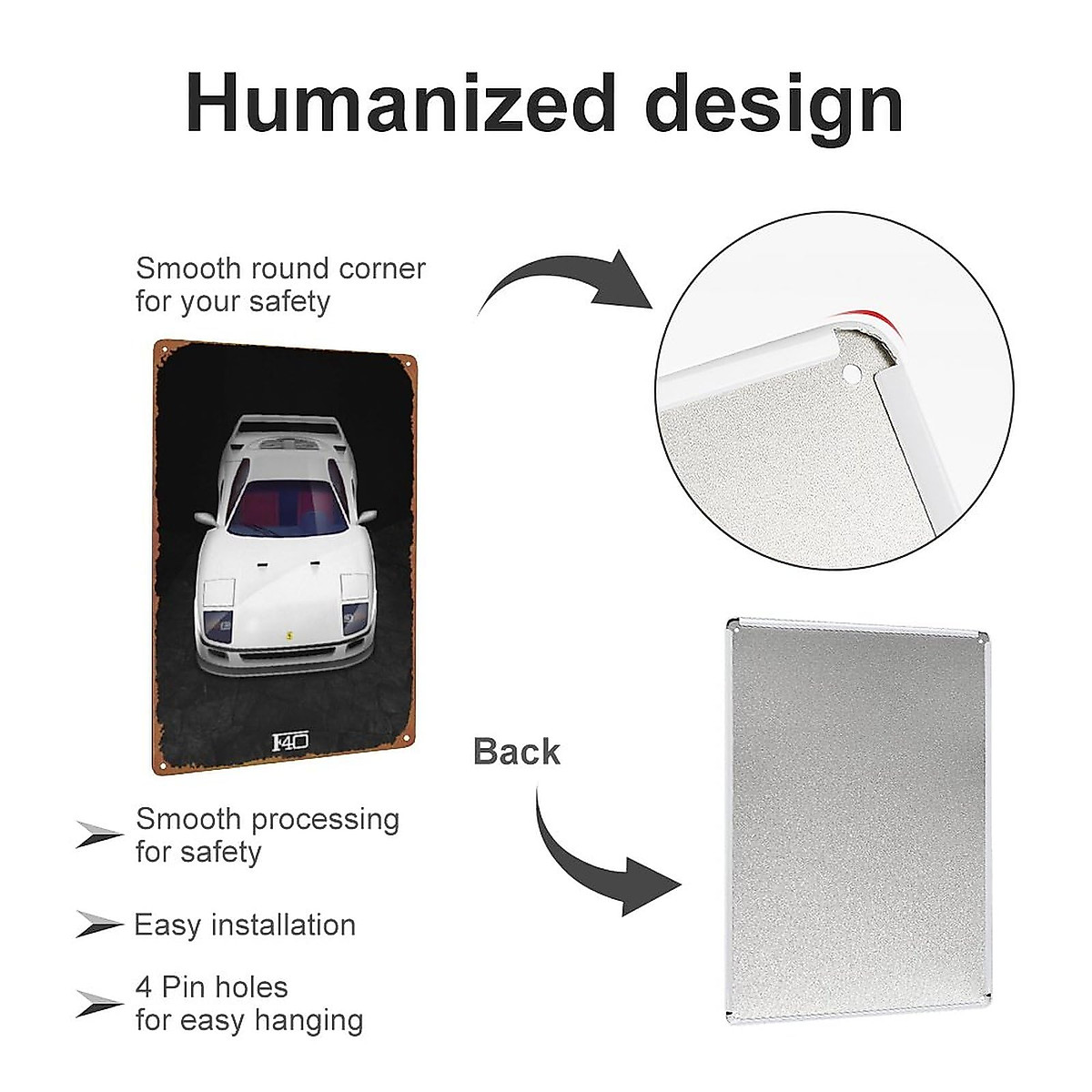 Ferrari F40 Sports posters Retro Metal tin Sign Halloween Tin Sign,Cave,Bar,Club, Home Wall Art Metal Tin Sign 8x12 inches