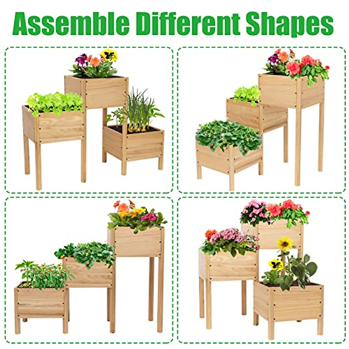 3 Tier Wooden Raised Garden Bed with Legs - Raised Planter Boxes Elevated Planter, Adjustable Mounting Structure for Indoors Outdoors Vegetable Flower Herb Growing Large Space Wood Planting Box