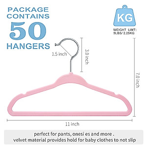 MOERKADA Baby Velvet Hangers 50pack-11“Inch Non Slip Kids Hangers for Infant/Toddler Pink Hangers