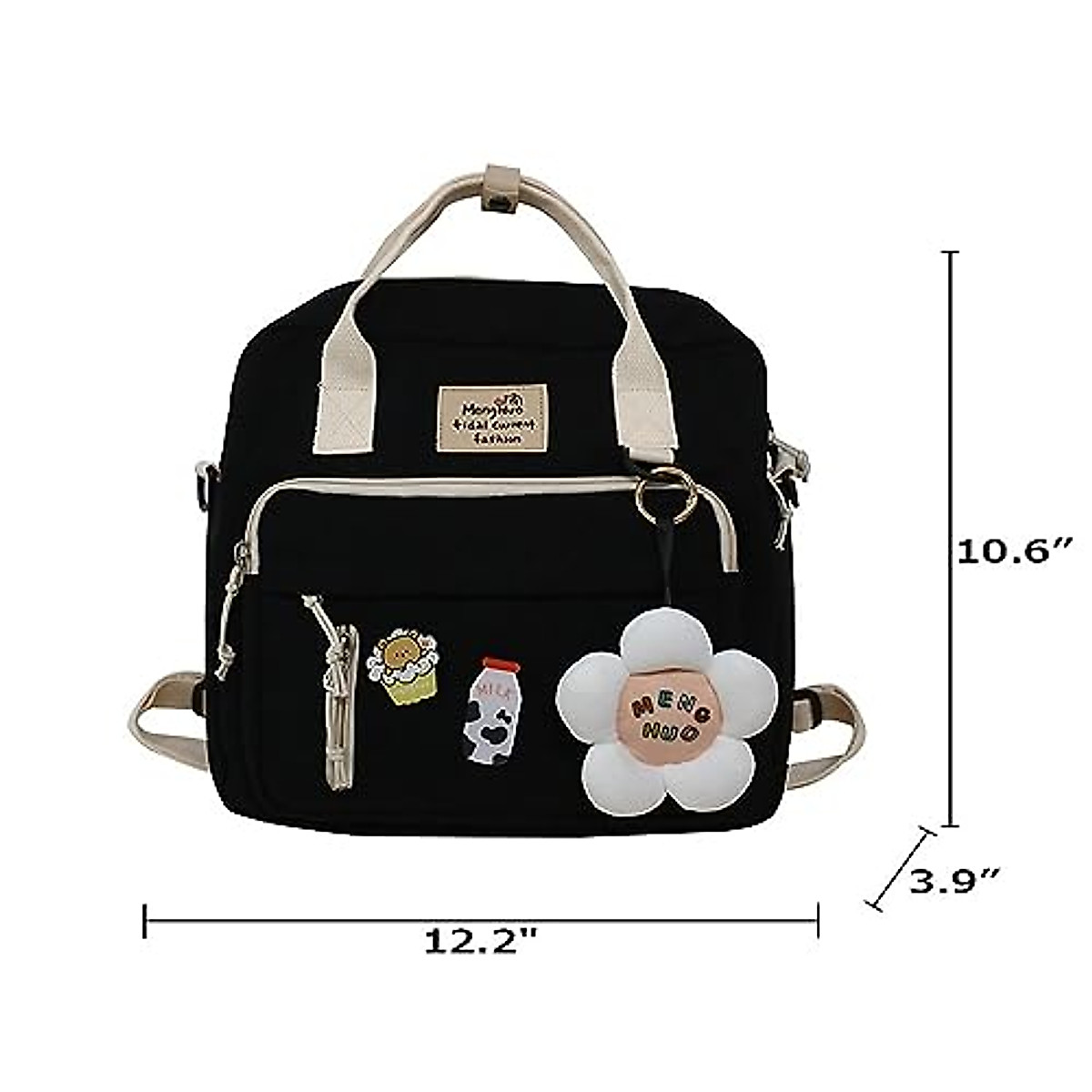 MUSICARD Girls Kawaii Backpack with Cute Pins and Pendant, Japanese Schoolbag Aesthetic Rucksack with Accessories for Teens