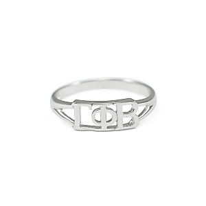The Collegiate Standard Sterling Silver Gamma Phi Beta ring with cut-out letters size 9