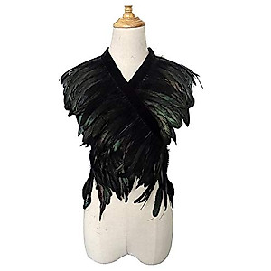 L'VOW Feather Boa Ribbon Punk Gothic Shawl Maleficent Costume for Halloween（Black）
