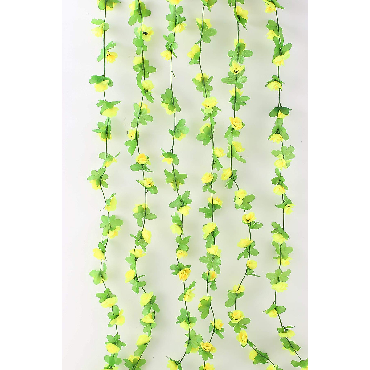 Charmly 6 Pcs 45 FT Artificial Little Rose Vine Fake Silk Flowers Garlands Hanging Rose Ivy Plants Home Hotel Office Wedding Party Garden Craft Art Décor Spring Yellow