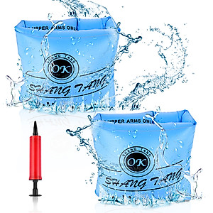 2 Pack Arm Floaties for Adults and Kids, Water Wings Inflatable Arm Swimming Floats Swim Rollup Arm Bands with Inflator Safety Arm Floaties for Swimming Pool Water Sports Party (Yellow)