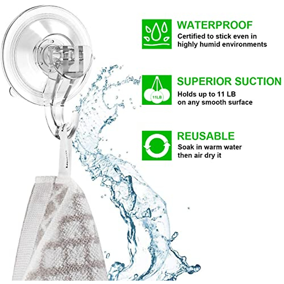 LUXEAR Suction Cup Hooks - 6 Pack Suction Hooks Reusable Powerful Waterproof Shower Hooks - Heavy Duty Vacuum Suction Hanger for Shower, Window, Towel, Loofah, Glass Door