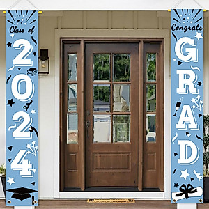Graduation Porch Banner Class Sign Light Blue Congrats Grad Hanging Flags High School College University Party Decoration For Front Door Outdoor Light Blue
