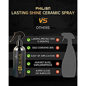 PHILISN Ceramic Spray Coating for Cars (10oz) - SiO2 Nano Technology Quick Coat, High Gloss Hydrophobicty Paint Protection, 12+ Month Lasting Shine, Car Wax Polish for Car Exterior Care