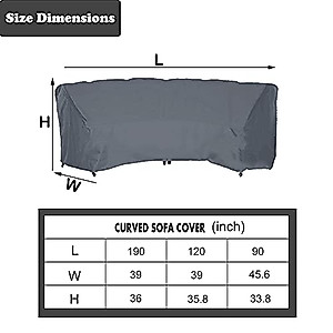 BOSKING Patio Furniture Cover Heavy Duty Waterproof Curved Sofa Cover Dustproof Section Couch Sofa Cover Outdoor Indoor Furniture Half-Moon Sofa Set Protector with Adjustable Drawstring (Grey)