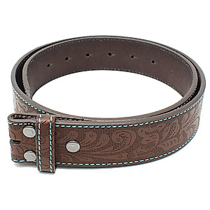 BC Belts Leather Belt Strap with Embossed Western Scrollwork 1.5" Wide with Snaps (Brown/Teal-S)