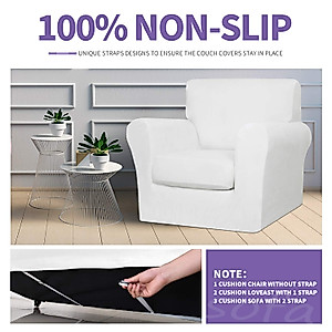 ZNSAYOTX Luxury Velvet Chair Slipcovers with Arms 2 Piece Stretch Chair Covers for Living Room Thick Soft Armchair Slipcover Anti Slip Dog Pet Friendly Furniture Protector (White),30"-47"(1 Cushion)