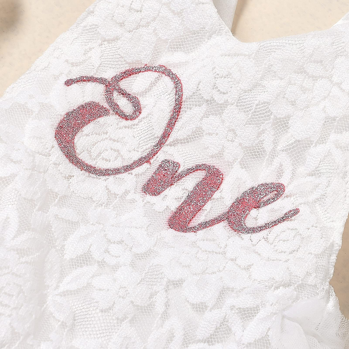 Baby Girl First Birthday Outfit Ruffle Short Sleeve Floral Lace Romper Tulle Dress Backless Jumpsuit Lace Romper Tutu Dress+ Baby Flower Crown Cake Smash Party Outfits Photo Shoot White 12-18 Months