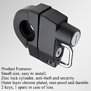 Motorcycle Helmet Lock Fits 7/8" (22mm) Handlebar Anti-Theft Helmet Security Lock with 2 Keys Fit for Motorbike Scooter Street Bike