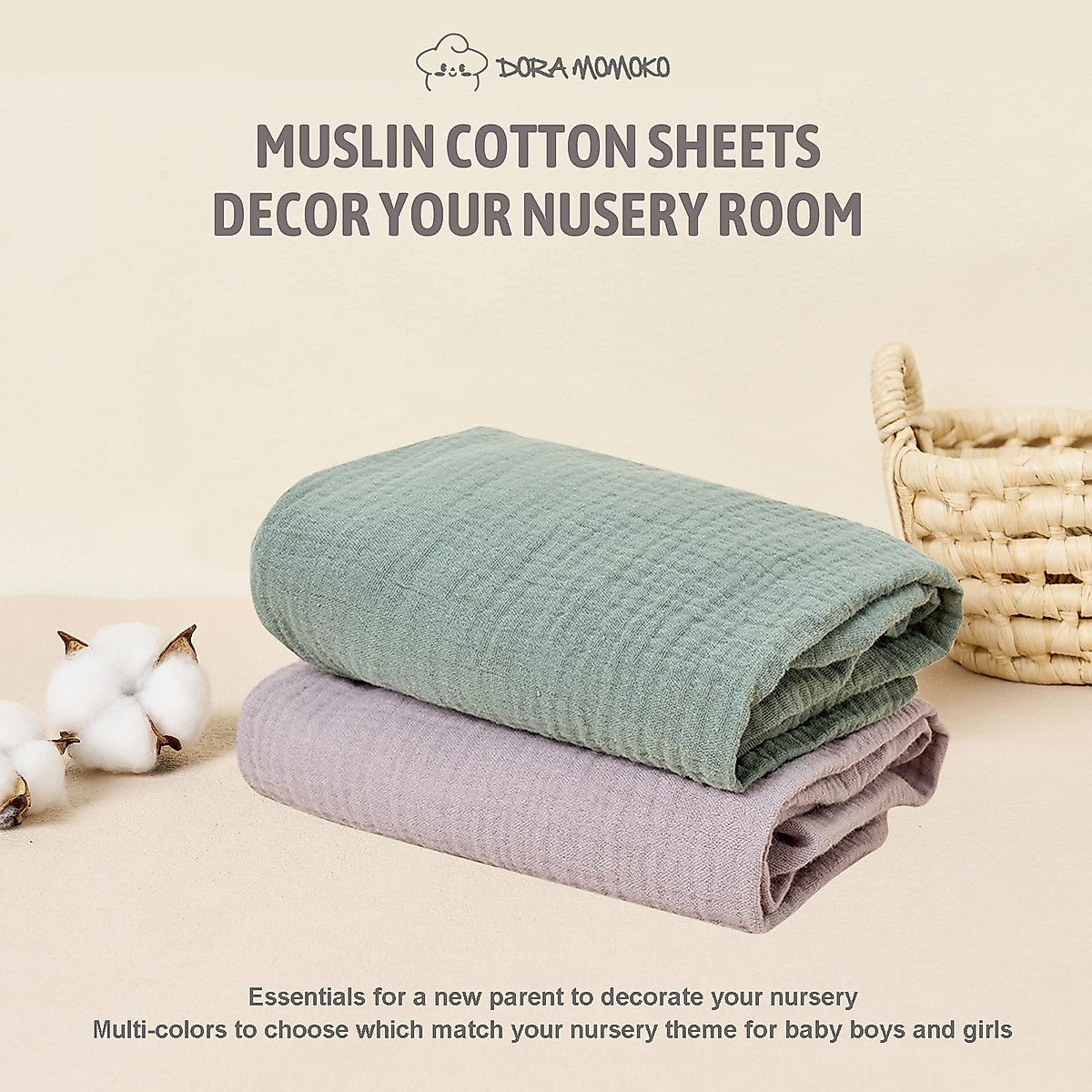 Muslin Bassinet Sheets Set 2 Pack Fitted Cradle Sheets for Bassinet Bedside Bassinet Sheets Baby Moses Basket Oval Rectangle Mattress Sheets