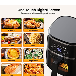 Air Fryer 5 Quart, Digital Display Air Fryer Toaster Oven Combo with 8 Cooking Presets Oilless Cooker for Quick Meal, Visible Window, UP to 400℉, Dishwasher Safe Basket, Nonstick Silicone Liner, Timer