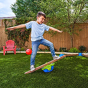 KidKraft Turtle Totter Wooden Adjustable Balance Beam for Toddlers with Squeaky Turtle and Wobble Board, Gift for Ages 2-5