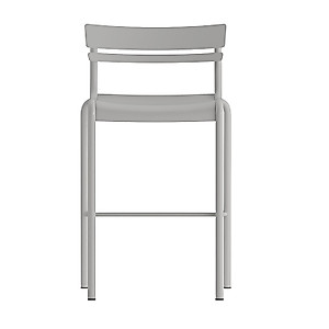 Flash Furniture Nash Commercial Grade Steel Stack Stool, Indoor-Outdoor Bar Stool with 2 Slat Back, Set of 4, Silver