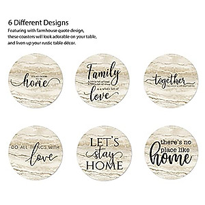 Hoomey Coasters for Drinks, Set of 6 Absorbent Drink Coasters with Holder, Rustic Ceramic Drink Coasters with Cork Backing for Table Protection, Housewarming Gifts, Farmhouse Décor