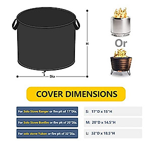 SELUGOVE Fire Pit Cover Round for Solo Stove Yukon Waterproof Winter Indoor Outdoor 32"Dia x 18.5"H 600D Polyester Anti-Crack Heavy Duty - Black,Solo Stove Yukon Cover