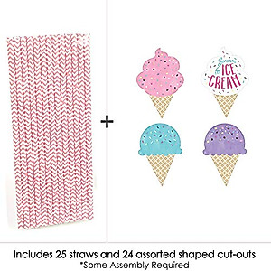 Big Dot of Happiness Scoop Up the Fun - Ice Cream - Paper Straw Decor - Sprinkles Party Striped Decorative Straws - Set of 24