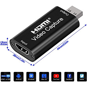 4K HDMI Video Capture Card, Cam Link Card Game Audio Capture Card Upgraded Capture Adapter HDMI to USB 2.0 Record Capture Device for Streaming, Live Broadcasting, Gaming, Teaching, Video Conference