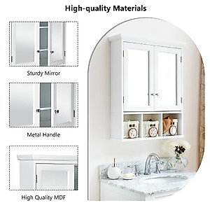 Medicine Cabinet, Bathroom Organiser, Wall Mounted Bathroom Cabinet with Mirror with 2 Adjustable Shelves and 3 Storage Baskets for Bathroom, Laundry Room, Kitchen