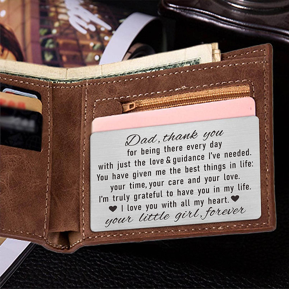 Laluminter Dad Gifts from Daughter - Thank You Dad Engraved Wallet Card Inserts - Father Fathers Day Christmas Keepsake
