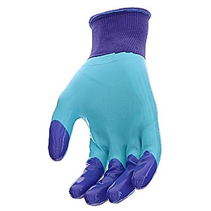 Miracle-Gro MG30855 Knit Gardening Gloves - Purple/Blue, Small/Medium, Work Gloves with Nitrile Dipped Protection, Rib Knit Cuff