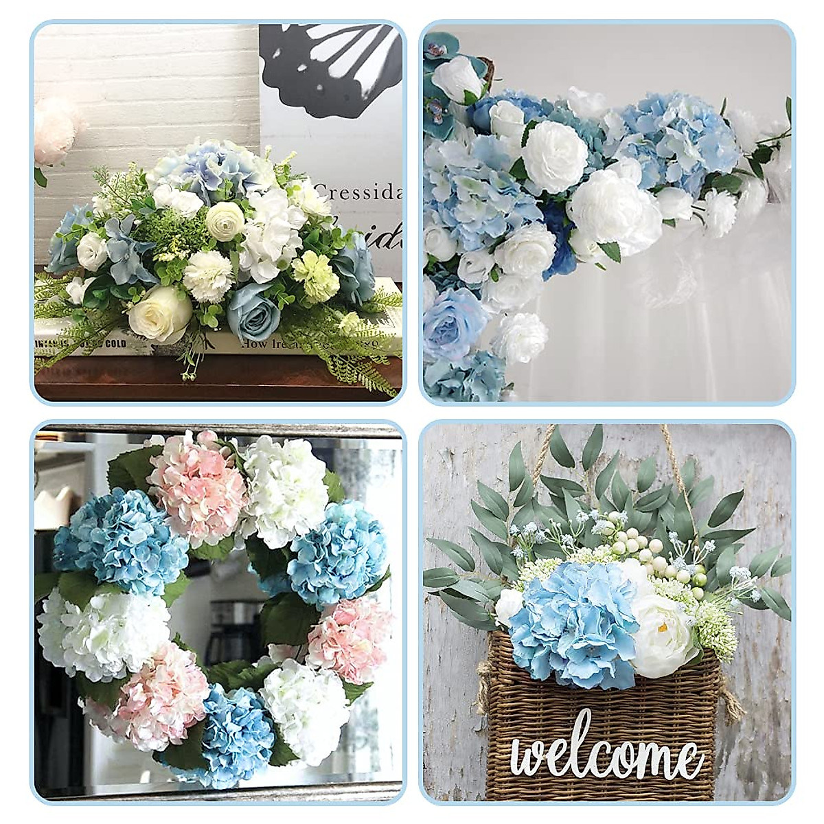 HUIANER 6PCS Artificial Hydrangea Flowers, 15.74” Fake Silk Flower Heads with Stems for Wedding Centerpiece Bouquets Home Office Party Garden DIY Craft Art Decoration(Light Blue)