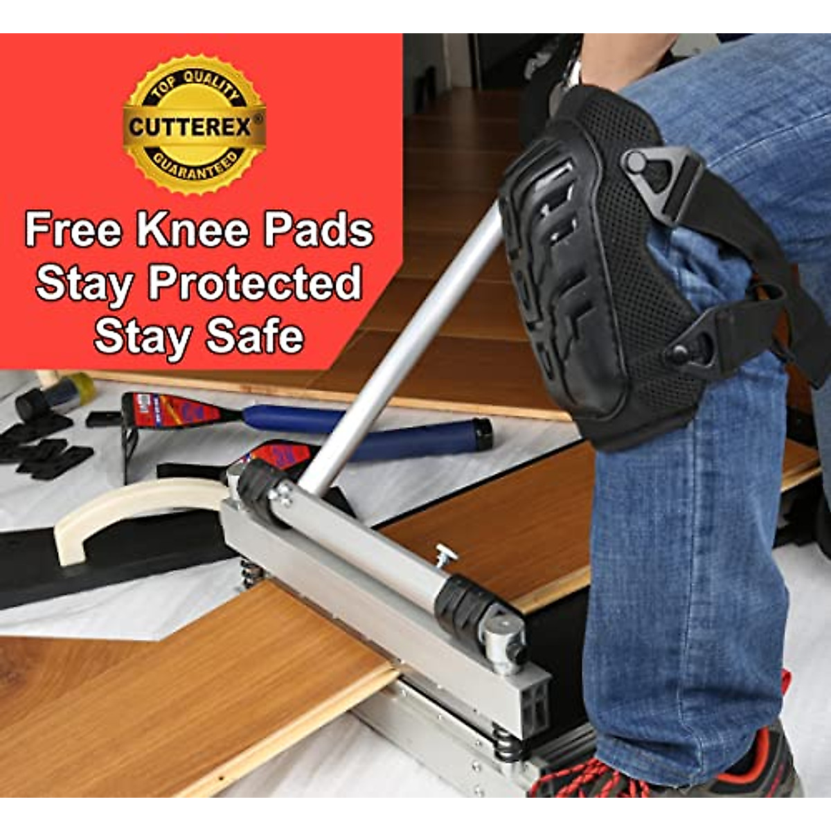CUTTEREX 13" Professional Laminate Floor Cutter, Vinyl Floor Cutter for VCT, LVT, SPC, PVC, LVP, WPC, Rubber Floor and Rigid Core Vinyl Plank, with Knee Pads