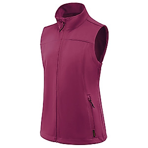 BALEAF Women's Lightweight Vest Softshell Sleeveless Jacket Windproof Stand Collar with Zipper Pockets Running Hiking Golf Rouge L