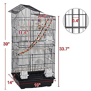 Yaheetech 39-inch Roof Top Large Flight Parrot Bird Cage for Small Quaker Parrot Cockatiel Sun Parakeet Green Cheek Conure Budgie Finch Lovebird Canary Pet Bird Cage w/Toys