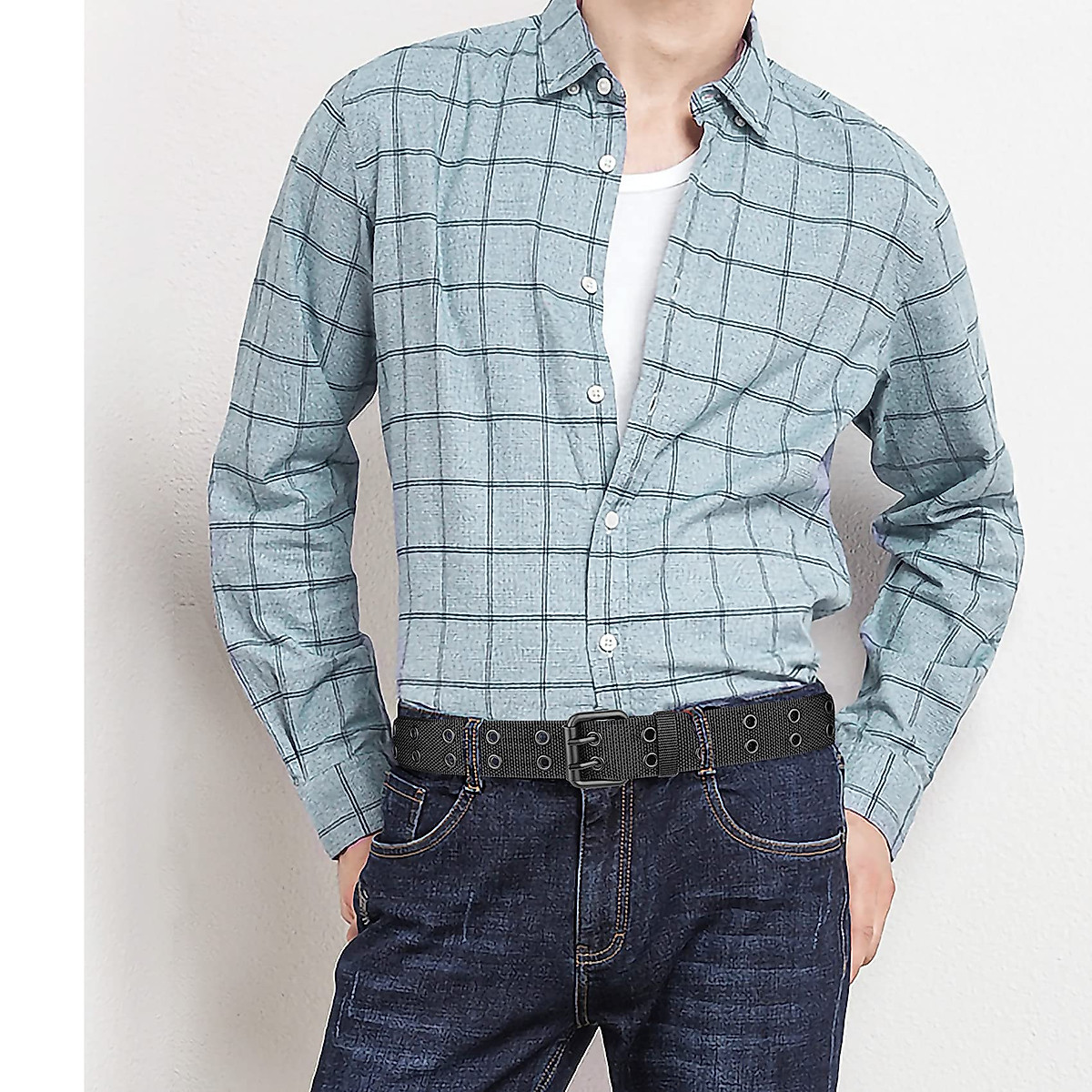 Drizzte 47'' Big and Tall Size Double Prong Belt Black Grommet Nylon Belts for Men Unisex