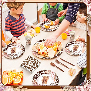 Tanlade 324 Pcs Highland Cow Birthday Decorations Birthday Party Supplies Serves 36 Baby Shower Dinner Plates Disposable Plates Cups and Napkins for Baby Shower Birthday Party Supplies