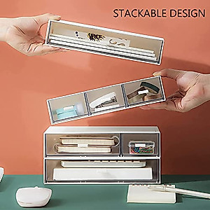 Vowcarol Desk Organizer Bathroom Organization Boxes, Desk Storage Box with 6 drawers, Plastic Makeup Organizer, Desktop Organizer for Office School Home (White)