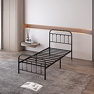 NEW JETO Classic Black Carbon Steel Bed Frame - Structurally Stable Thicken and Bold Metal Bed Frame with Headboard, Strength Bearing Platform Bed Frame Suitable for Bedrooms, Hotel and Resort
