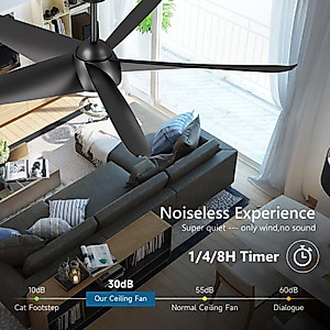 NWIASS 60 Inch Ceiling Fan with Light, Outdoor Ceiling Fan for Patios Waterproof, Black Modern Ceiling Fan with Remote 3 CCT Dimmable Large Airflow, Wet Rated Ceiling Fan for Bedroom Exterior