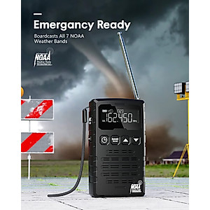 NOAA Weather Radio - Rechargeable NOAA/AM/FM Emergency Radio, Portable Pocket Radio, Longest Playtime, Best Reception, Digital Tuning, Auto Scan&Preset Function, Time Display, Mono Headphone Socket