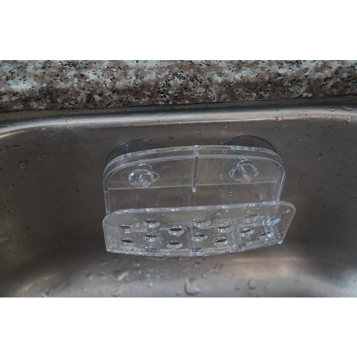 AMUONTY 2 Pack Sponge Holders with Suction,Clear Plastic Container, Kitchen Dish Sponge Holder, Bathroom Accessory, Space Saving Sink Countertop Organizer