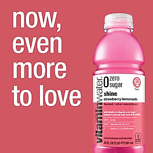 vitaminwater zero sugar shine, electrolyte enhanced water w/ vitamins, strawberry lemonade drinks, 20 fl oz, 12 Pack