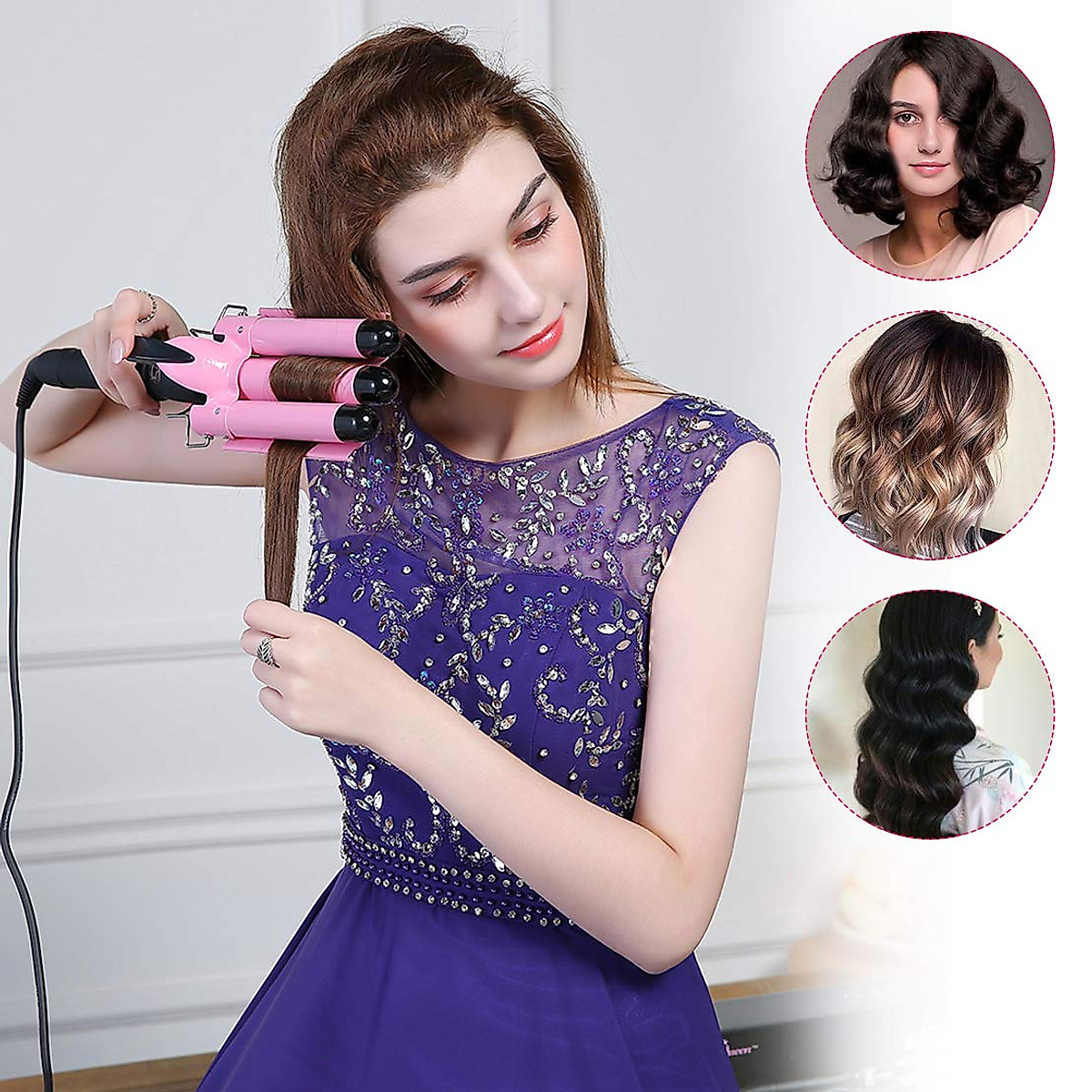 3 Barrel Curling Iron Wand Hair Crimper Iron with LCD Temperature Display - 1 Inch Ceramic Tourmaline Triple Barrel Hair Waver Curling Iron, Dual Voltage Crimping Iron Hair Curling Wand