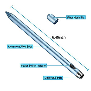 Active Stylus Pens for Touch Screens,1.5mm Fine Point Rechargeable Digital Pencil Capacitive Pen Fine Point Stylist Pen Pencil Compatible with i-Phone i-Pad and Other Tablets (Blue)