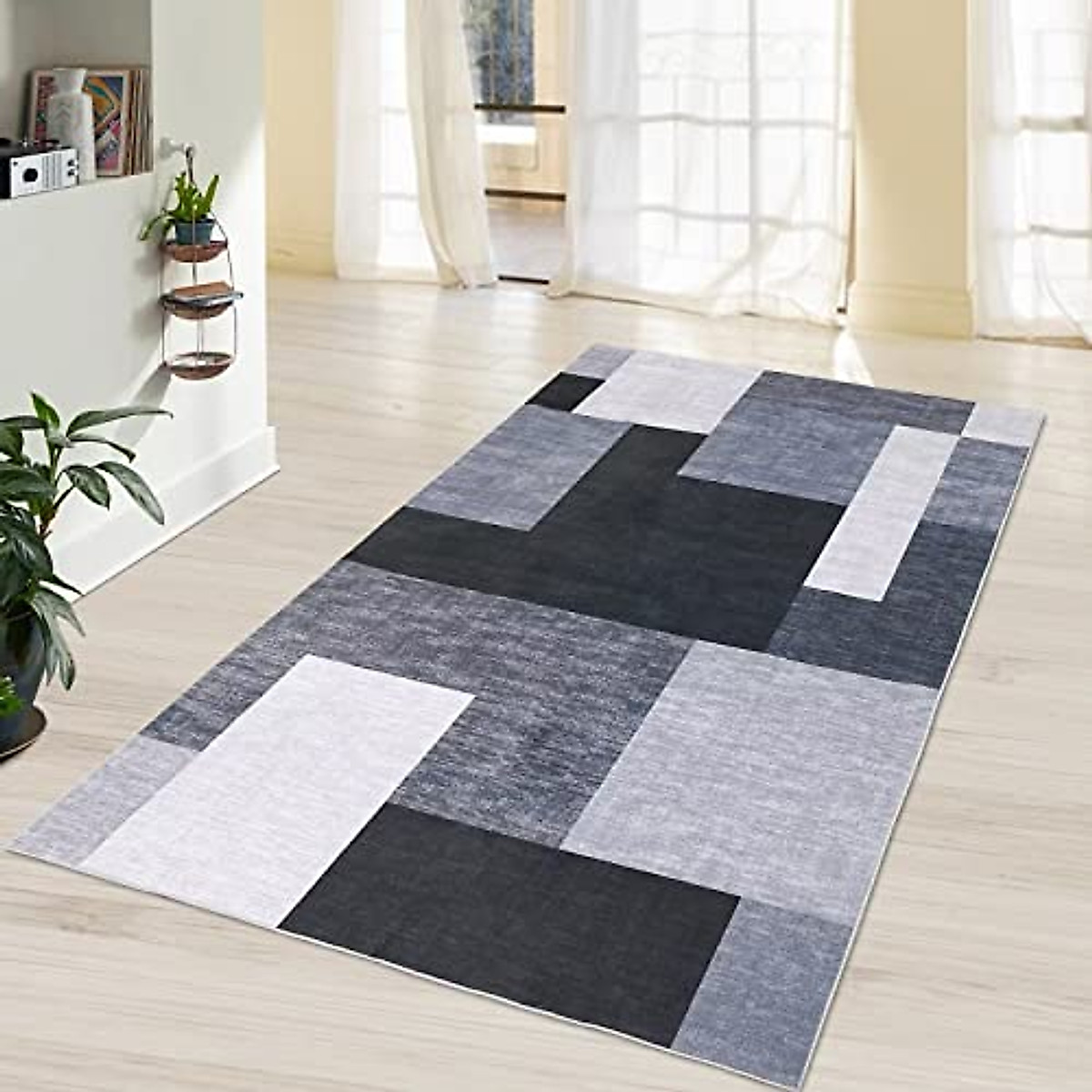 GlowSol Washable Area Rug 4×6 Living Room Rugs Contemporary Area Rug Abstract Geometric Indoor Rugs for Bedroom Floor Carpet Non Shedding Mat Foldable Thin Rug Non Slip Carpet, Grey