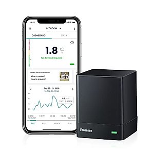 Ecosense EQ100 EcoQube, Smart Continuous Radon Detector for Home, Easy to Use, Accurate, Wi-Fi, USA Version pCi/L
