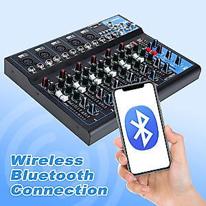 YaeCC 7 Channel bluetooth Live Studio Stereo Audio Mixer Sound Mixing DJ USB Console