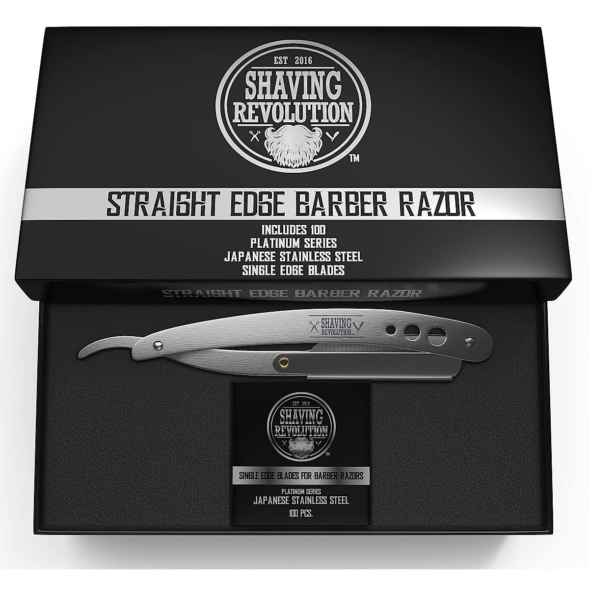 Straight Edge Barber Razor for Close Shaving - Professional Straight Blade Razor for Men with 100 Single Edge Blades- Mens Straight Razor Kit